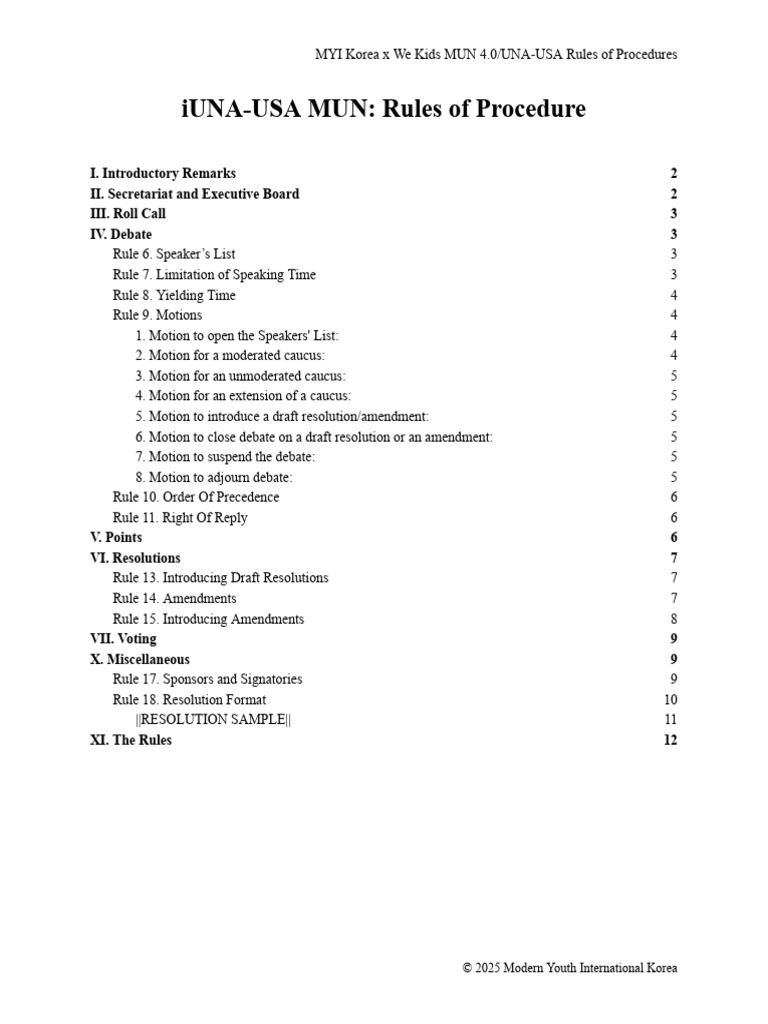 UNA-USA MUN - Rules of Procedure | PDF | Committee | Clause