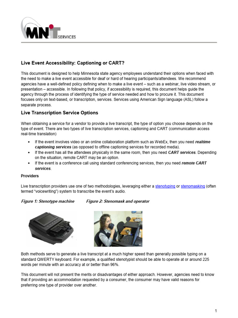 Captioning and CART Services Guide | PDF | Web Conferencing | Video
