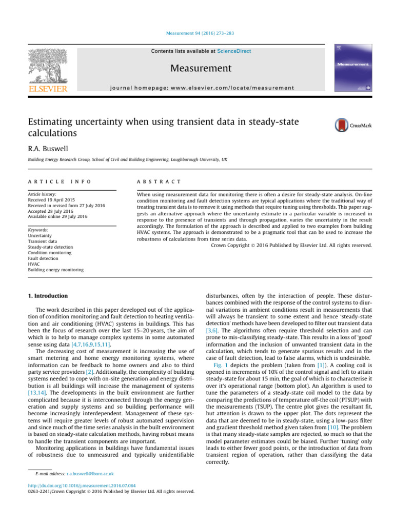 BUSWELL, 2018 - Estimating Uncertainty When Using Transient Data in Steady-State Calculations ...
