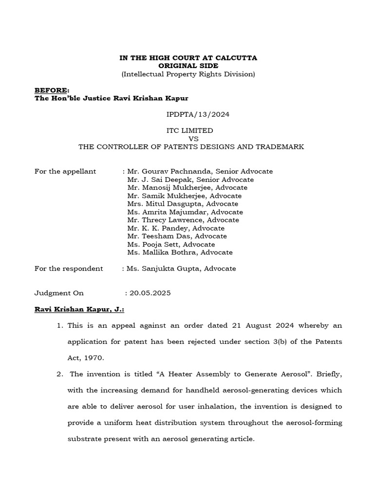 Itc Limited V Controller of Patents Designs and Trademarks 2025 1429463 ...