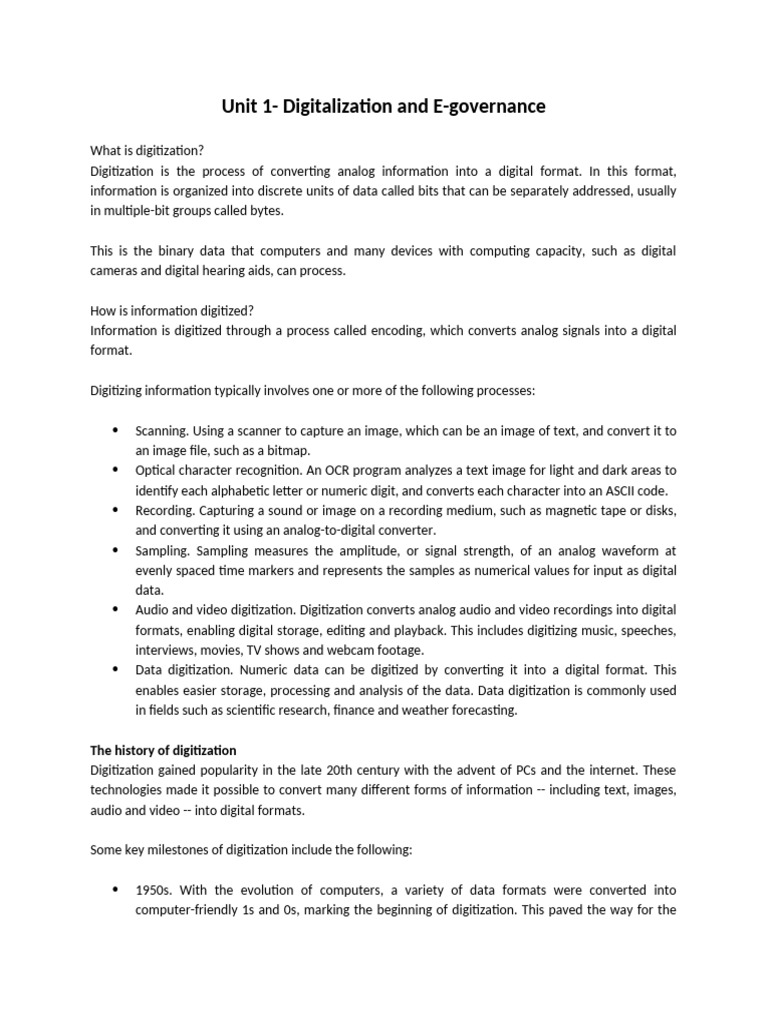 Unit 1 - Digitalization and E-Governance | PDF | Data | Computer Data ...