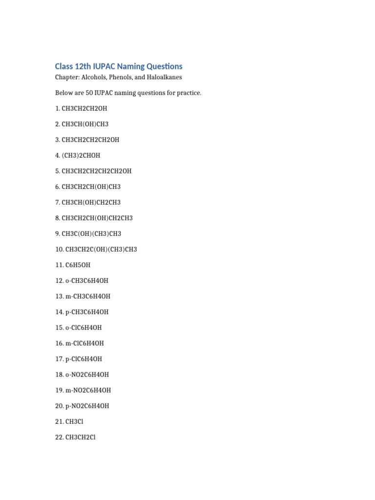 Class 12 IUPAC Naming Practice | PDF