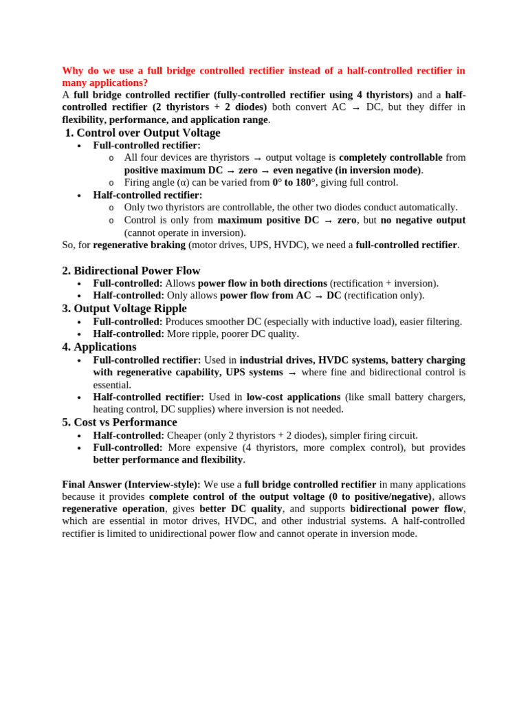 Comparision of Full Bridge and Half Controlled Rectifier | PDF | Rectifier | Direct Current