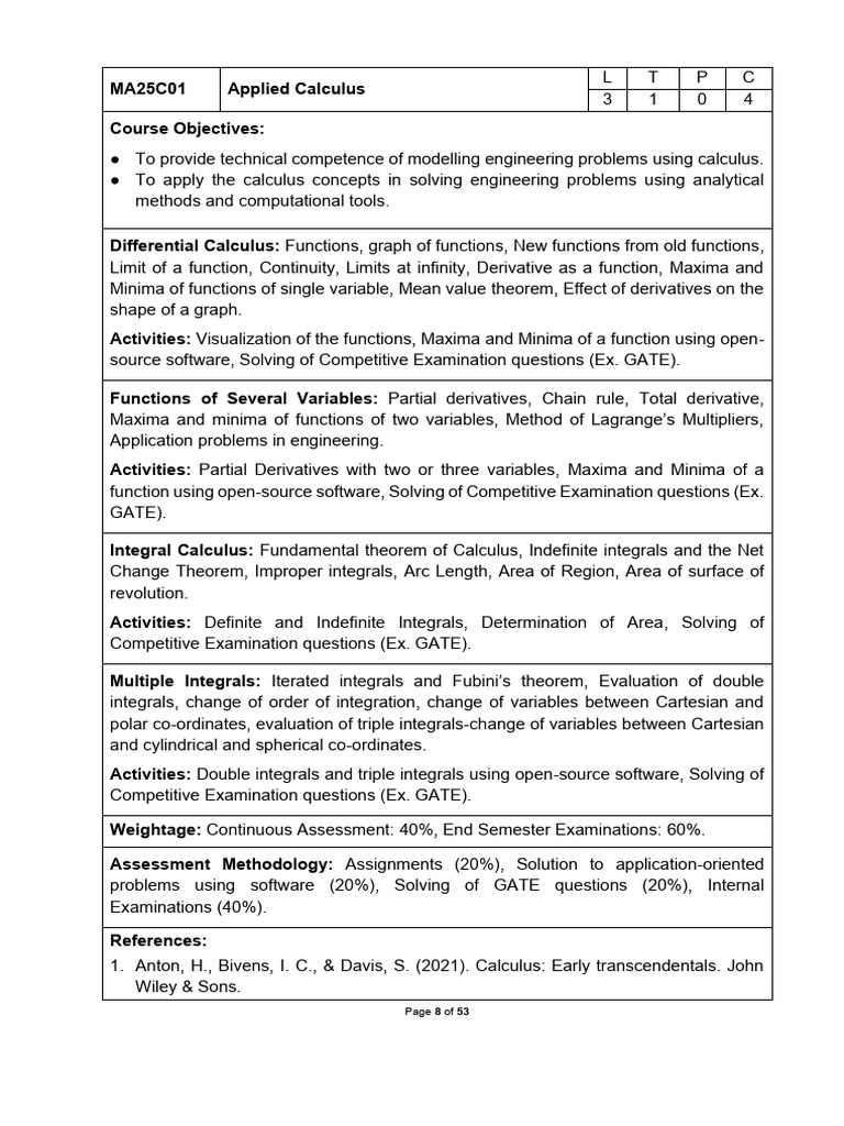 Applied Calculus Syllabus | PDF | Integral | Calculus