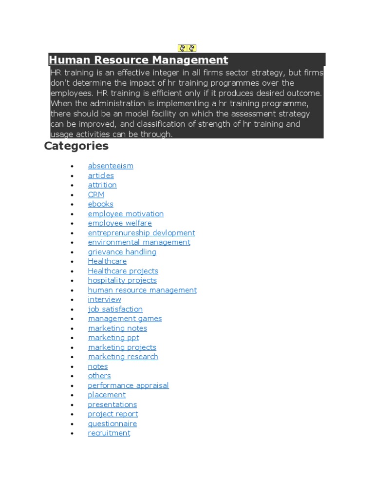 Human Resource Management: Categories | PDF | Employee Retention ...