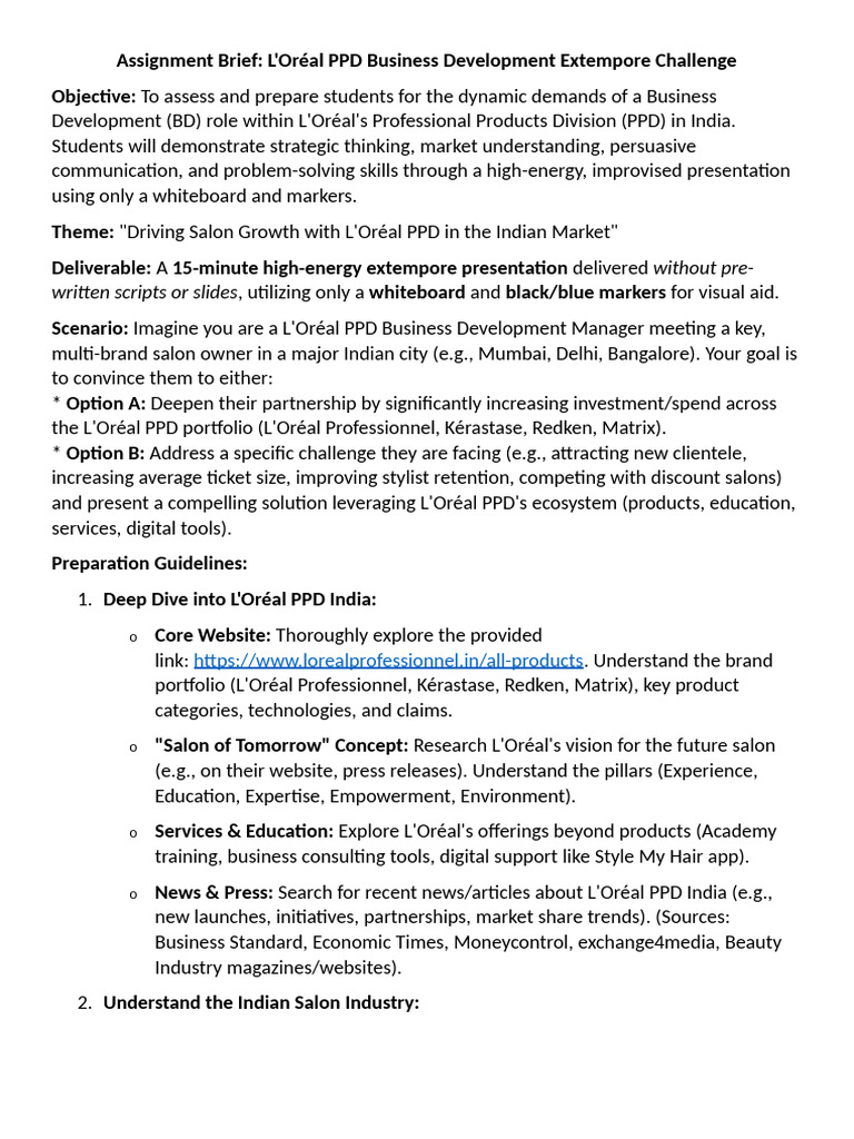 L'Oréal PPD Business Development Challenge | PDF | Marketing | Business