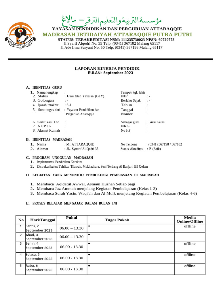 Template Lapkin September 2023 | PDF