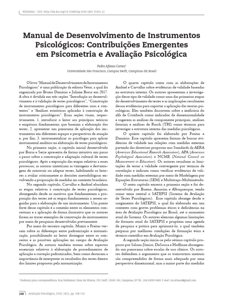 Manual de Instrumentos Psicológicos | PDF | Psicologia | Avaliação ...