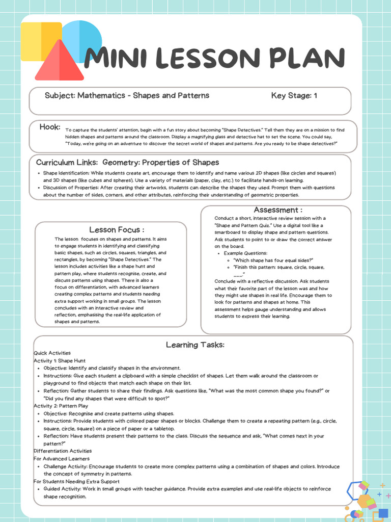Engaging Shape and Pattern Lesson Plan | PDF | Shape | Learning