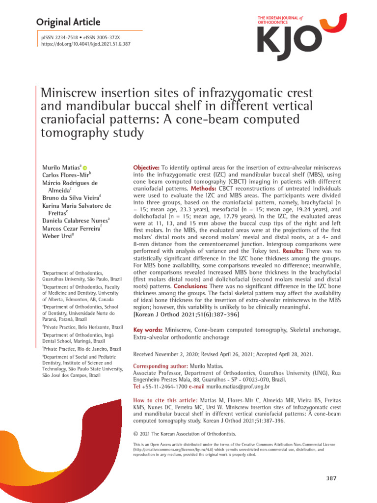 Miniscrew Insertion in Infrazygomatic Crest | PDF | Dental Anatomy ...