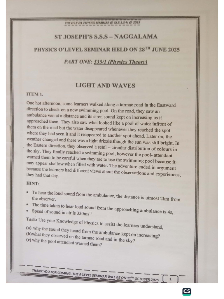 SJSSN O'level Seminar Questions | PDF