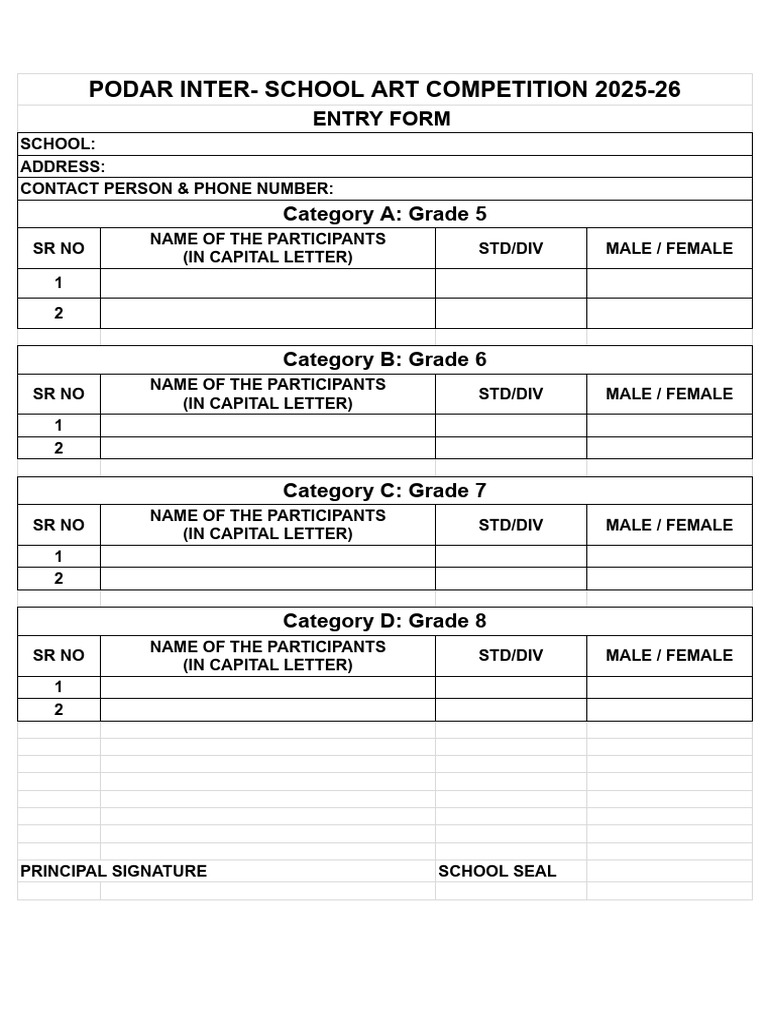 Entry Form - Art Competition | PDF