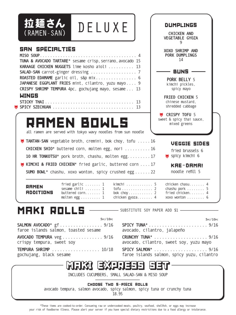 Ramen San Deluxe Menu Overview | PDF | Ramen | Dumpling