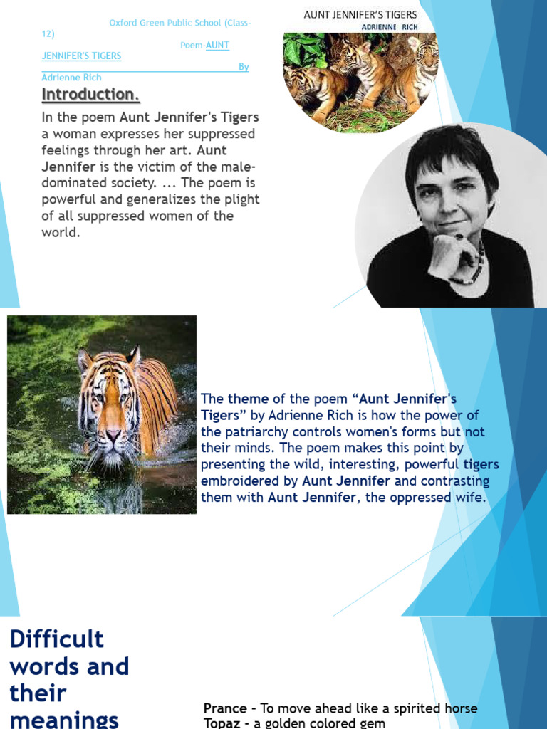 Aunt Jennifer's Tigers: Poem Analysis | PDF | Poetry