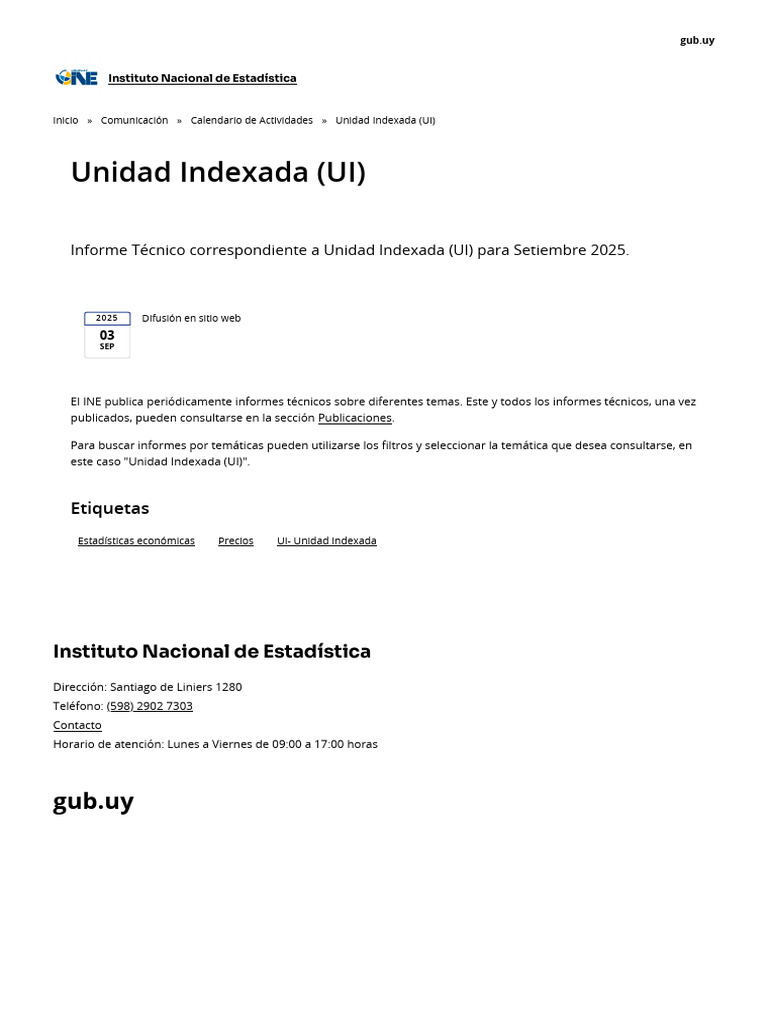 Unidad Indexada (UI) - Instituto Nacional de Estadística | PDF