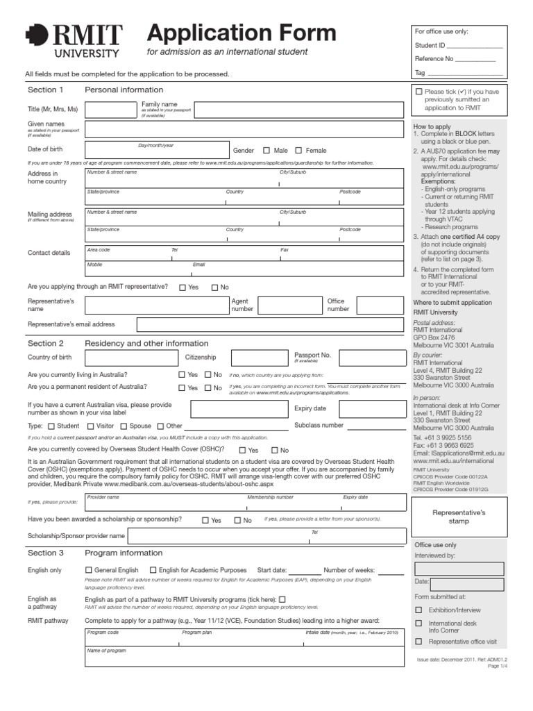 Rmit Application Form | PDF | Credit Card | Fee