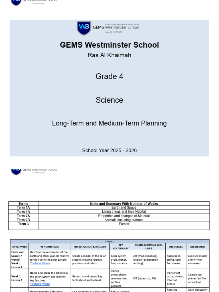 Grade 4 Science Curriculum Plan 2025-2026 | PDF | Moon | Flowers