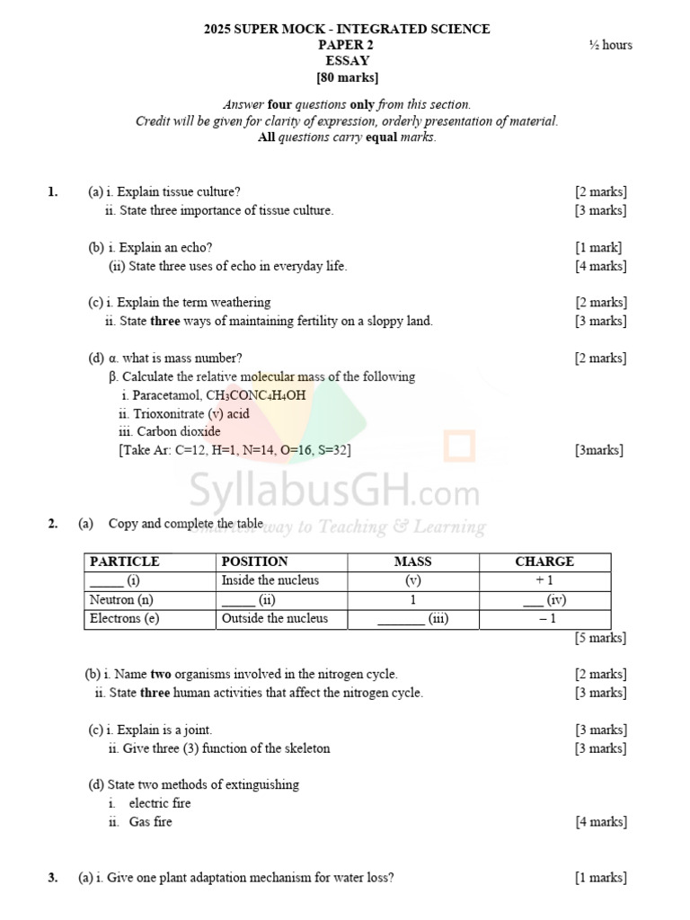 2025 Integrated Science Mock Exam Paper | PDF | Chloride | Water