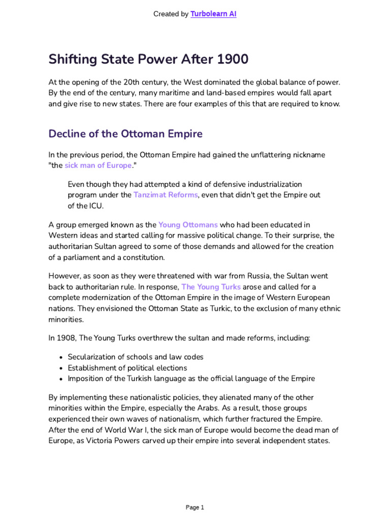 State Power Shifts in the 20th Century | PDF | Ottoman Empire | Russian ...