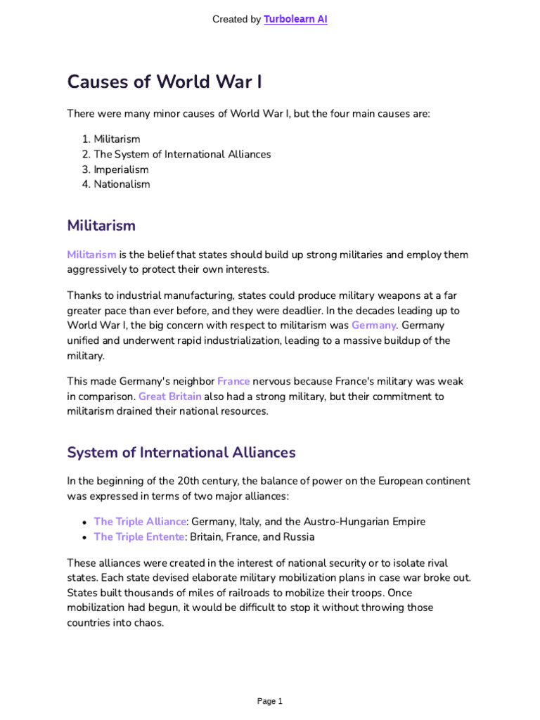 Main Causes of World War I Explained | PDF | German Empire | Nationalism