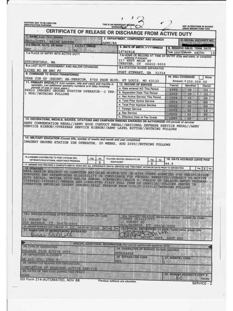 Ghilliotti Active Duty DD214 | PDF