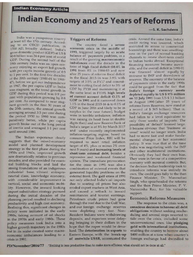 Indian Economy and 25 Yrs of Reforms 6 | PDF