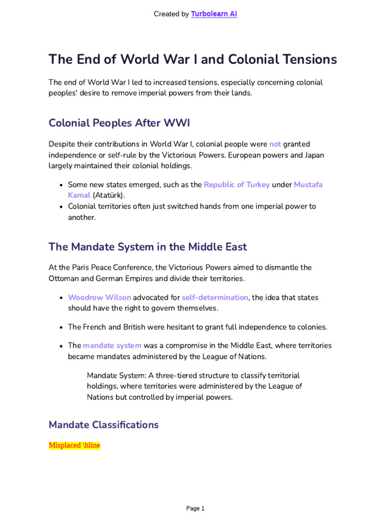 TOPIC 5 (The End of World War I and Colonial Tensions) | PDF | British ...