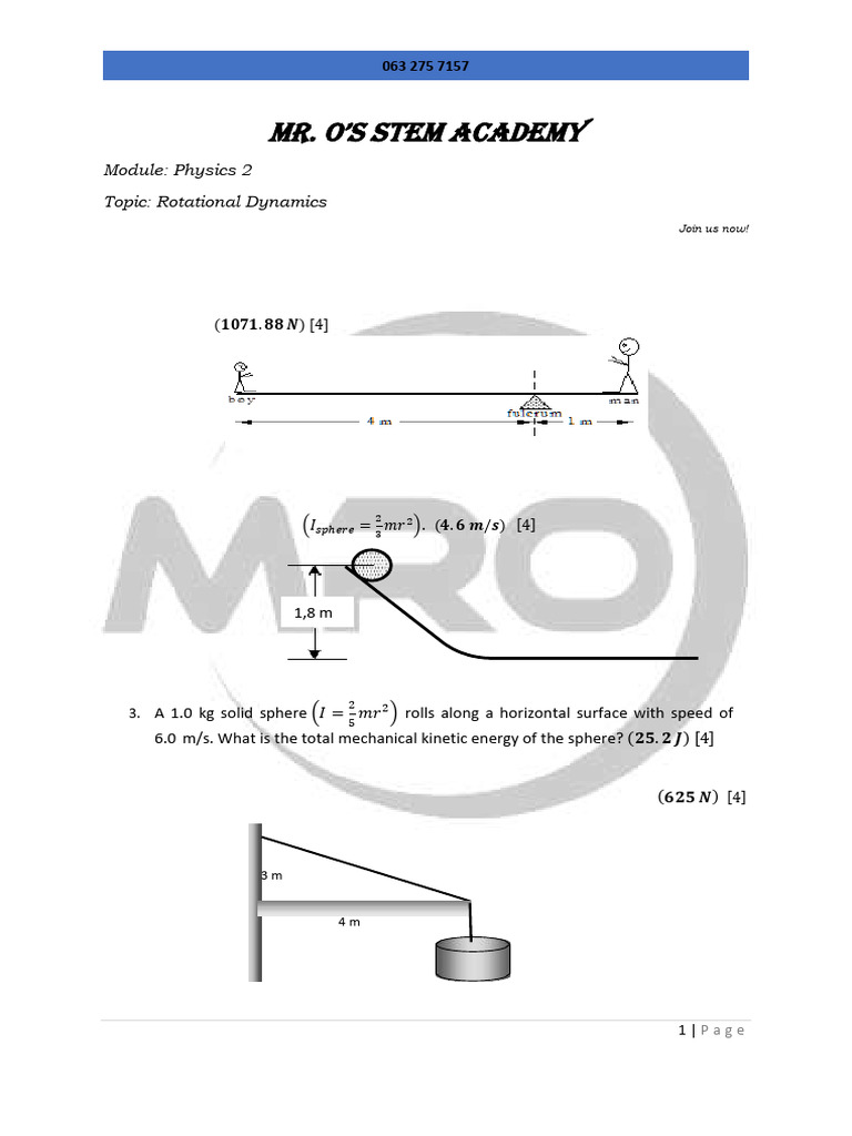 Rotational Dynamics Physics Problems | PDF | Sphere | Force
