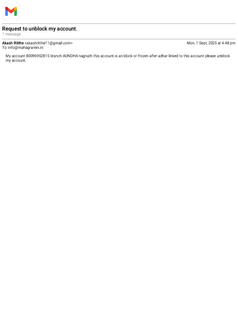 Gmail - Request To Unblock My Account. | PDF