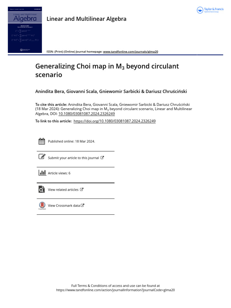 Generalizing Choi Map in M3 Beyond Circulant Scenario | PDF | Matrix ...