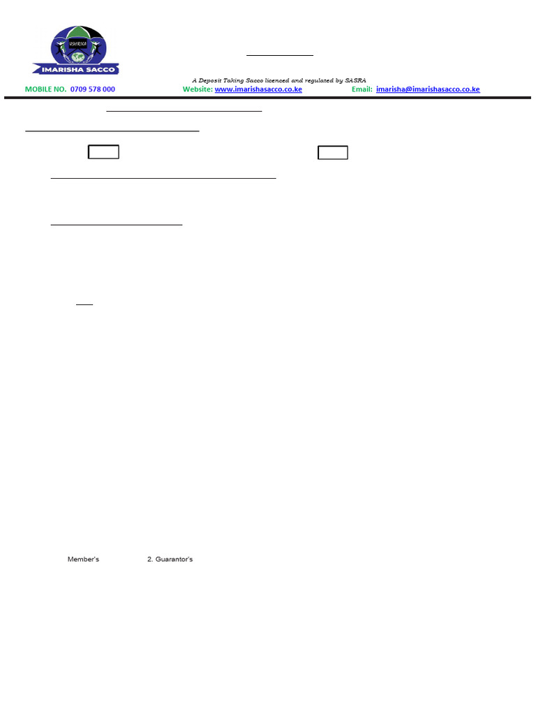 Inua Daraja FOSA Loan Application Form 2025 | PDF | Loans | Credit