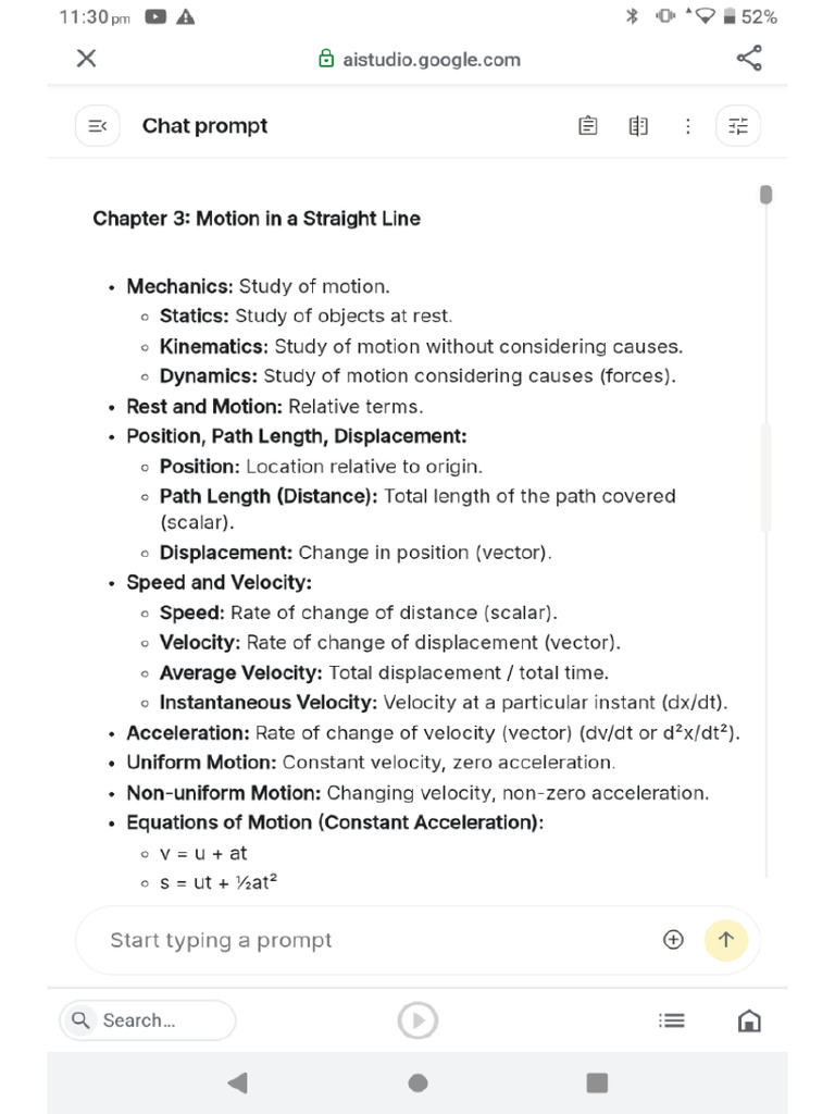 Class 11 Physics Chapter 3 Motion in A Straight Line Short Note | PDF
