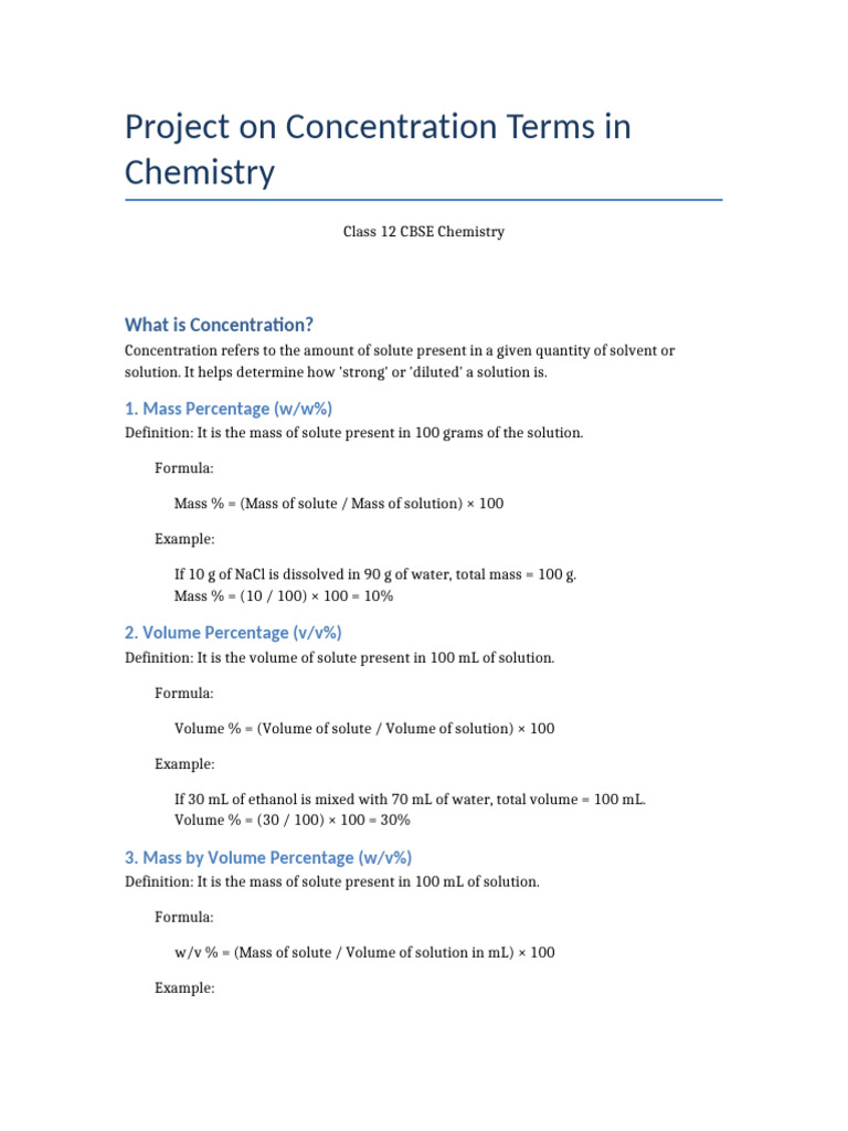 Concentration Terms Project | PDF | Mass Concentration (Chemistry ...