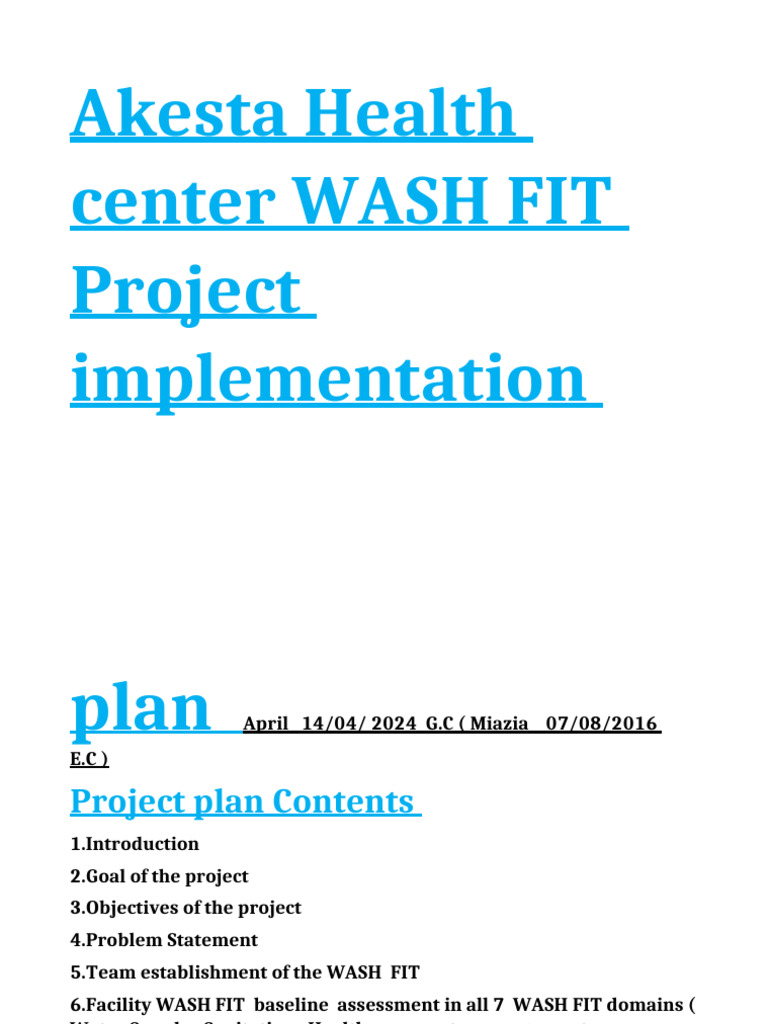 WASH FIT Project Implementation Plan | PDF | Wash | Waste