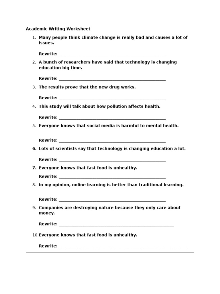 Academic Writing Worksheet | PDF