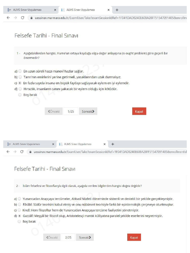 Felsefe Tarihi Final Sınavı | PDF