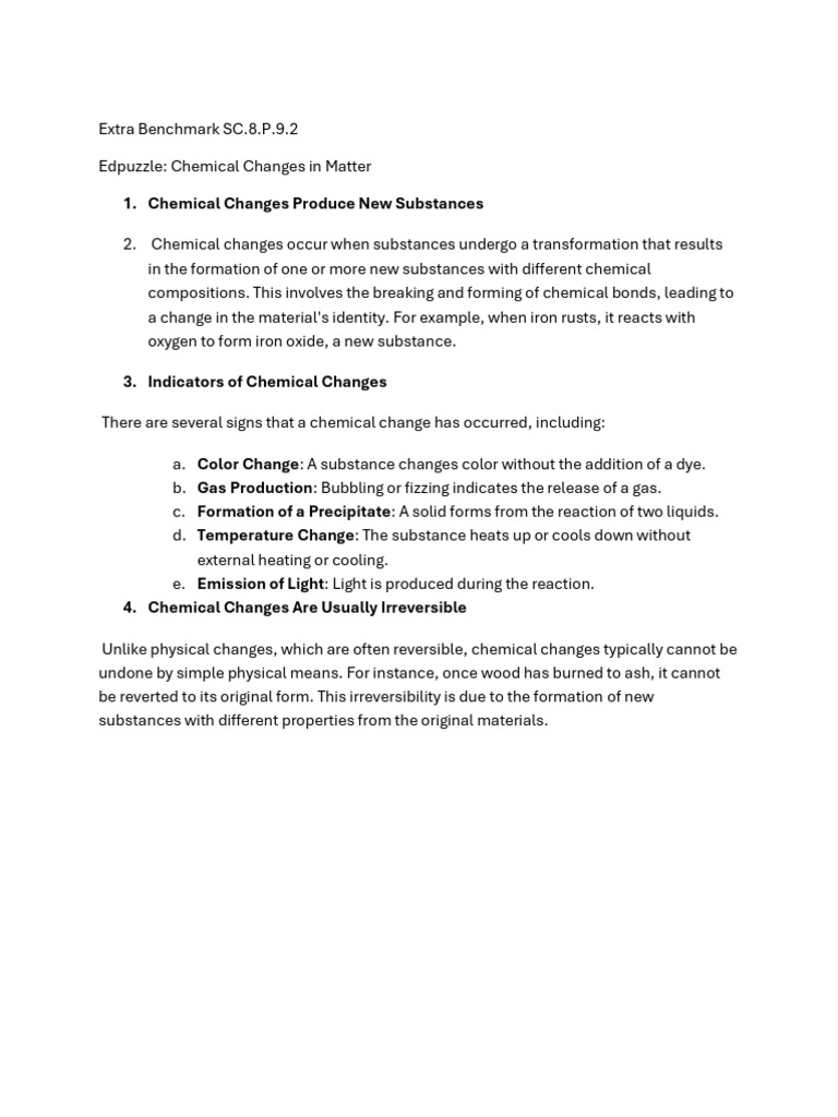Understanding Chemical Changes in Matter | PDF