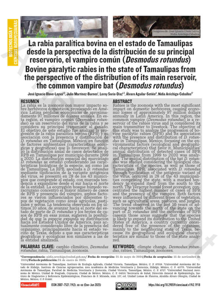 La Rabia Paralitica Bovina en El Estado de Tamauli | PDF | Murciélago ...