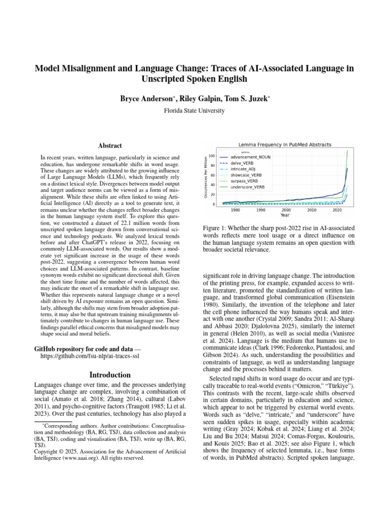 Model Misalignment and Language Change: Traces of AI-Associated ...