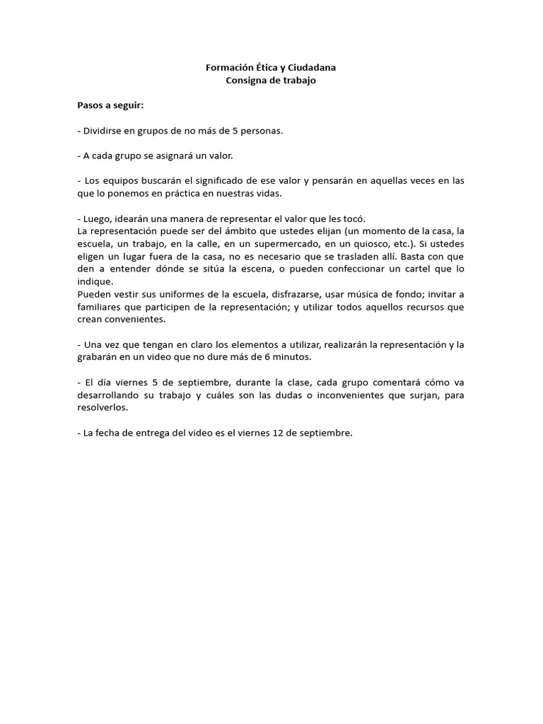 Consigna de Trabajo. Dramatización | PDF