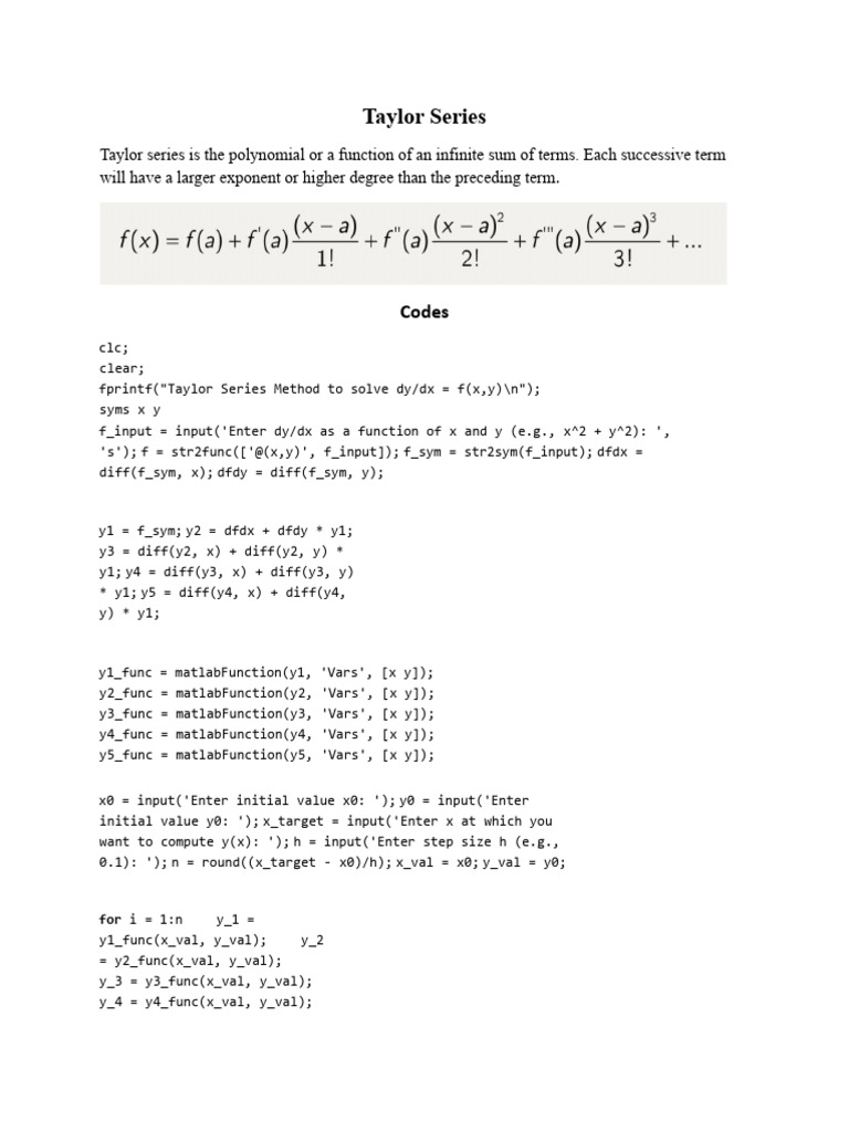 Taylor Series Method for Differential Equations | PDF