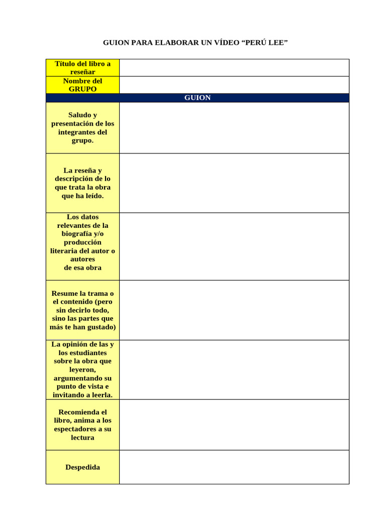 Guion para Elaborar Un Video Perú Lee | PDF