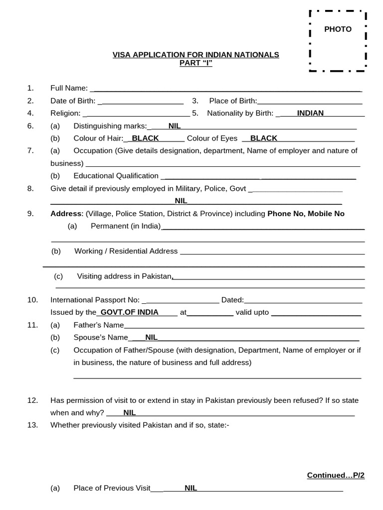 Visa Application Form Indian Nationals | PDF | Travel Visa | Government ...
