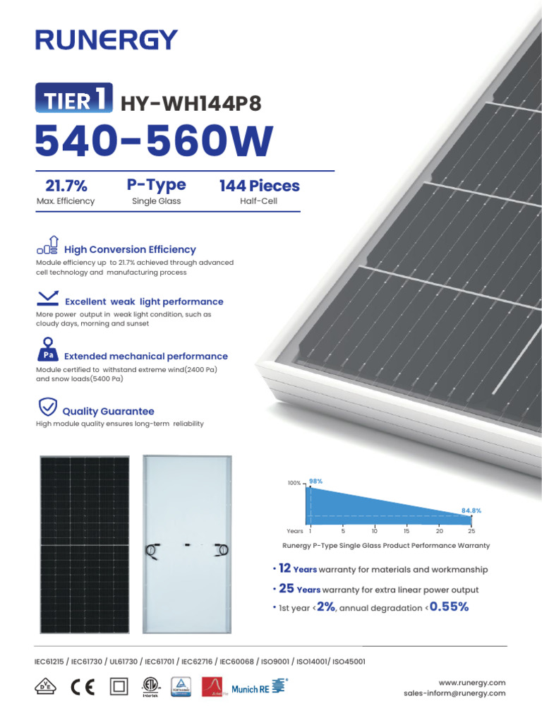 Datasheet Módulo Fotovoltaico Runergy | PDF | Electricity | Electrical ...