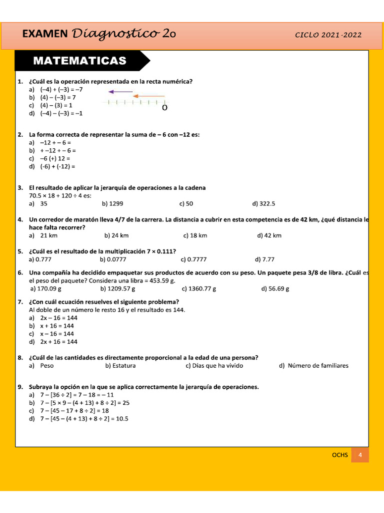 Diagnostico Matematicas 2do Grado | PDF