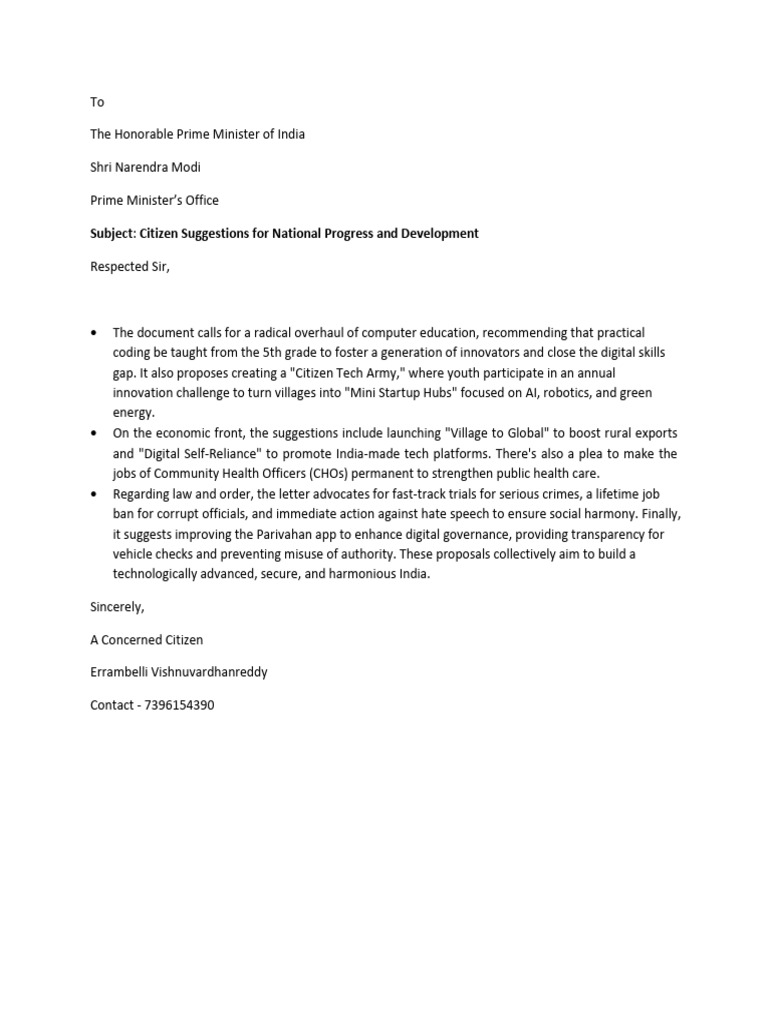 Citizen Proposals for India's Progress | PDF
