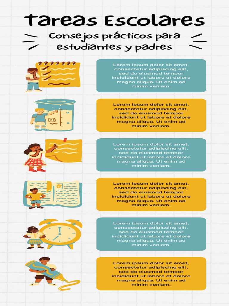 Infografía Tareas Escolares Ilustrado Amarillo y Azul | PDF