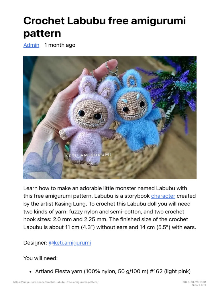 Free Labubu Amigurumi Crochet Pattern | PDF | Crochet | Amigurumi