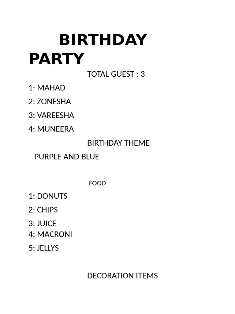Birthday Party | PDF