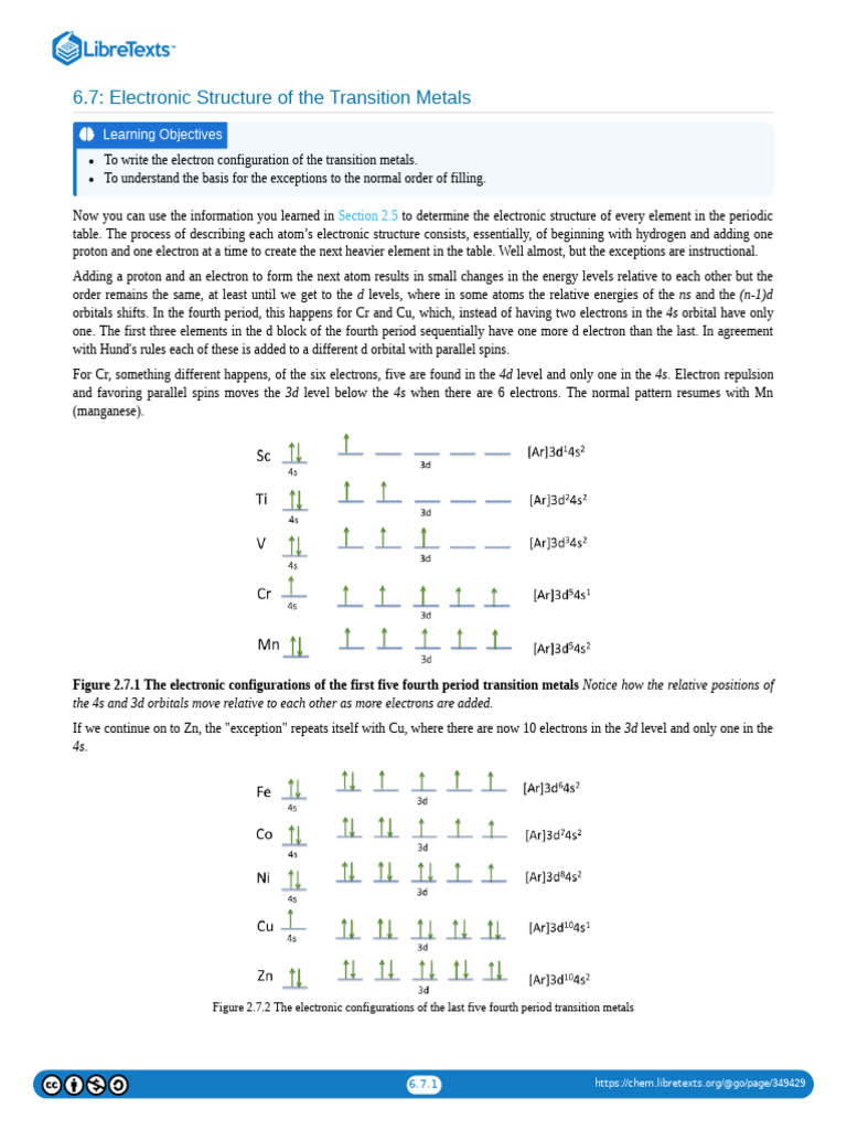 Transition Metals' Electron Configuration | PDF | Electron ...